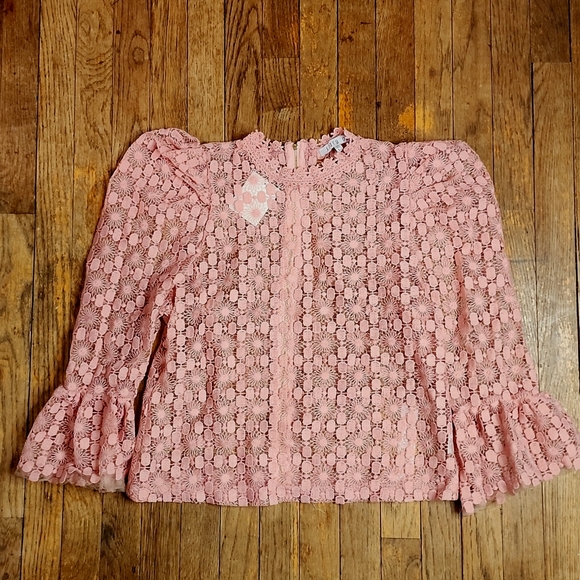 Story On | Tops | New Sheer Floral Lace Blouse W Puffy Sleeve Back Zip ...